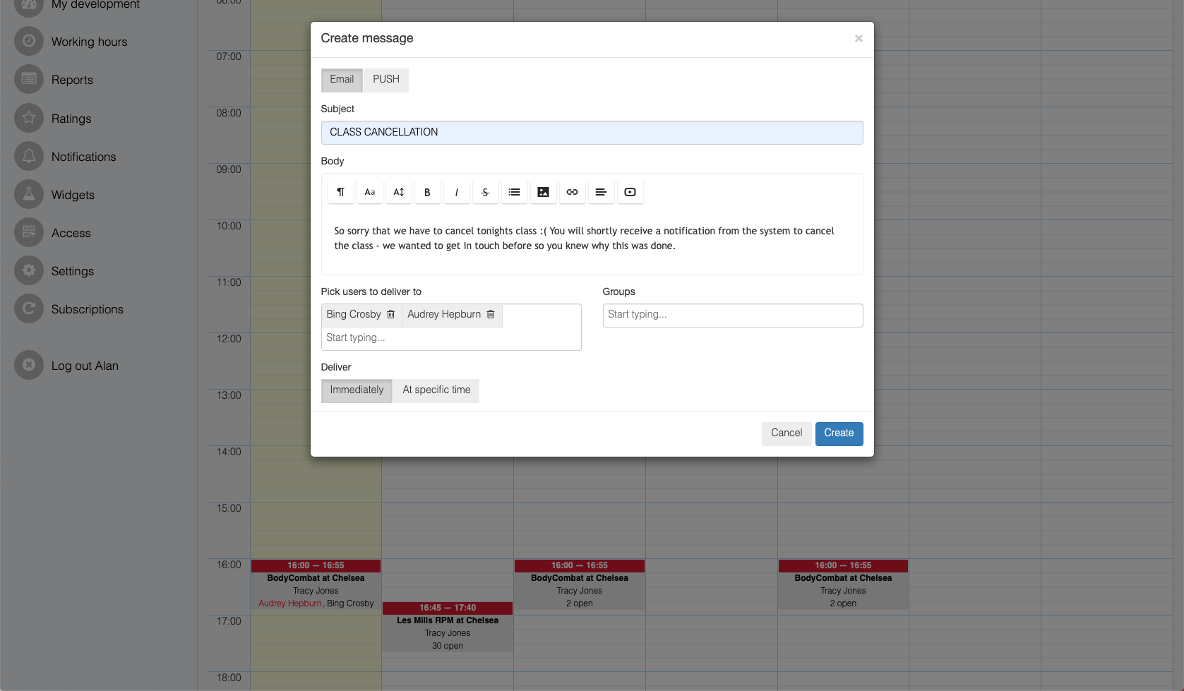 Class Cancellation Notification Process